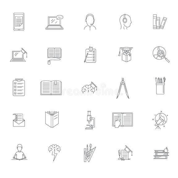 Homework Study School Icons Set, Outline Style Stock Vector ...