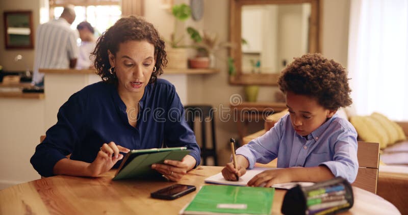 Homework, Tablet and Tutor with Child and Notebook for Learning ...