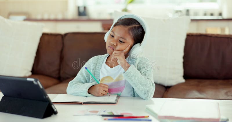 Homework, Thinking and Girl with a Tablet, Education and Learning with ...
