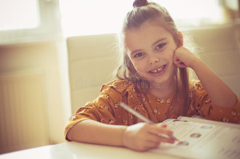 Homework Time is Happy Time for Me Stock Image - Image of caucasian ...