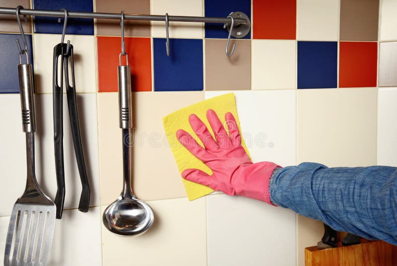 Homework - Woman Cleaning the Kitchen Stock Image - Image of protective ...