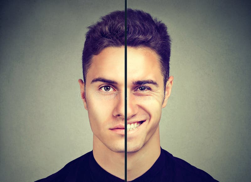 Homme Avec La Double Expression De Visage Photo stock - Image du ...