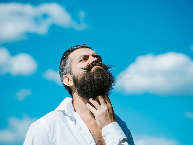 Homme Barbu Sur Le Ciel Bleu Photo stock - Image of barbe, moustache ...