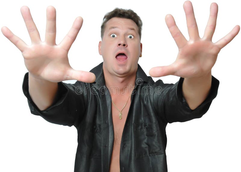 Homme choqué photo stock. Image du doigts, large, mains - 7890184