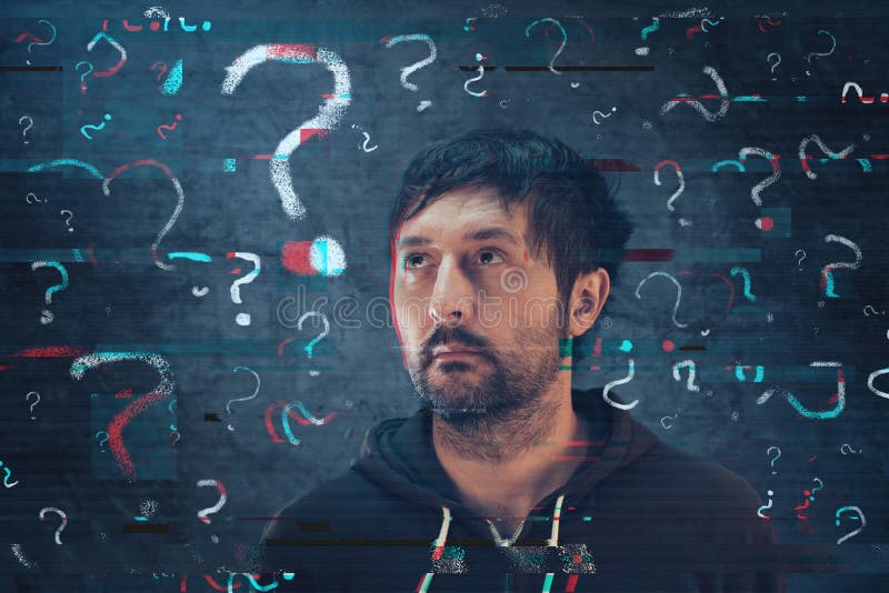 Homme Confus Avec Tant De Questions Image stock - Image du masculin ...