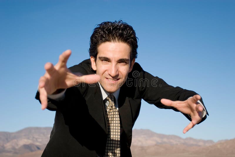 L'homme D'affaires Agressif Avec Un Lien Rouge Et Une Chemise Bleue ...