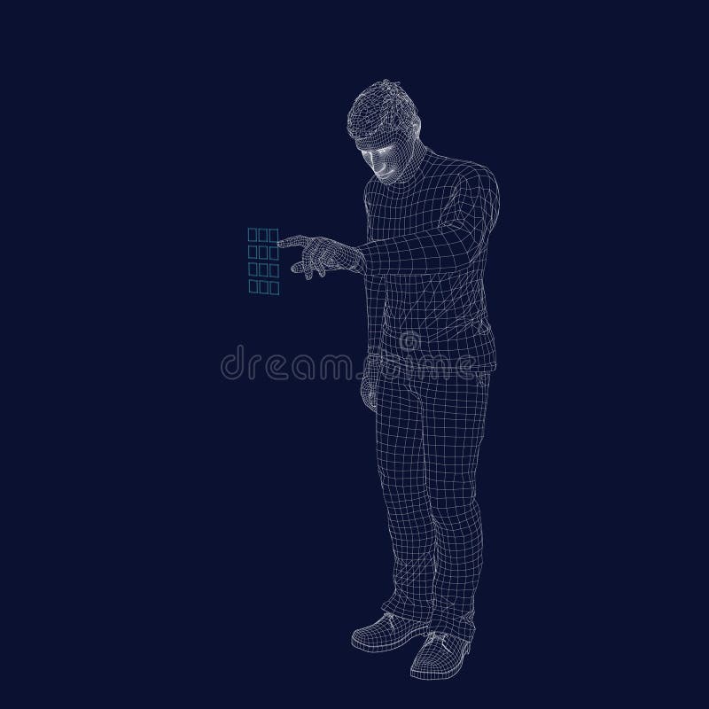 Homme Entrant Dans Le Code PIN. Corps Humain Filaire. Contour Vectoriel ...