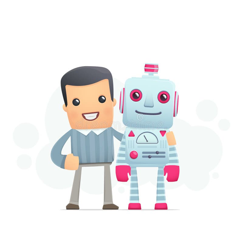 Homme Et Les Meilleurs Amis De Robot Illustration Stock - Illustration ...