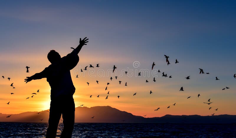 Un Homme Avec Voler D'oiseaux Image stock - Image du horizontal, homme ...
