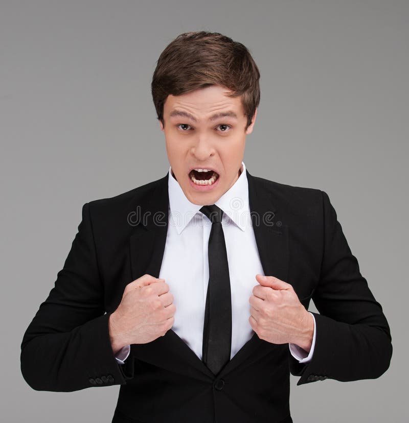 Homme furieux. photo stock. Image du visage, main, négativité - 32942708