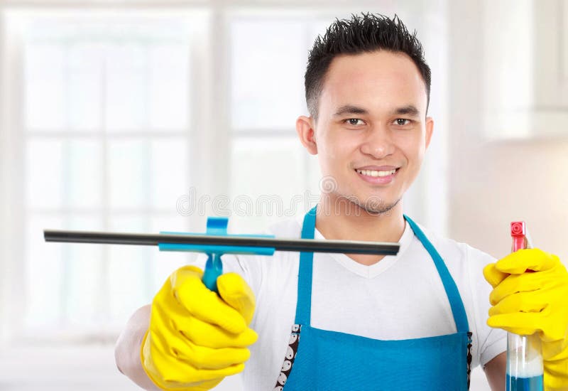 Homme nettoyant la maison photo stock. Image du occupation - 30014392