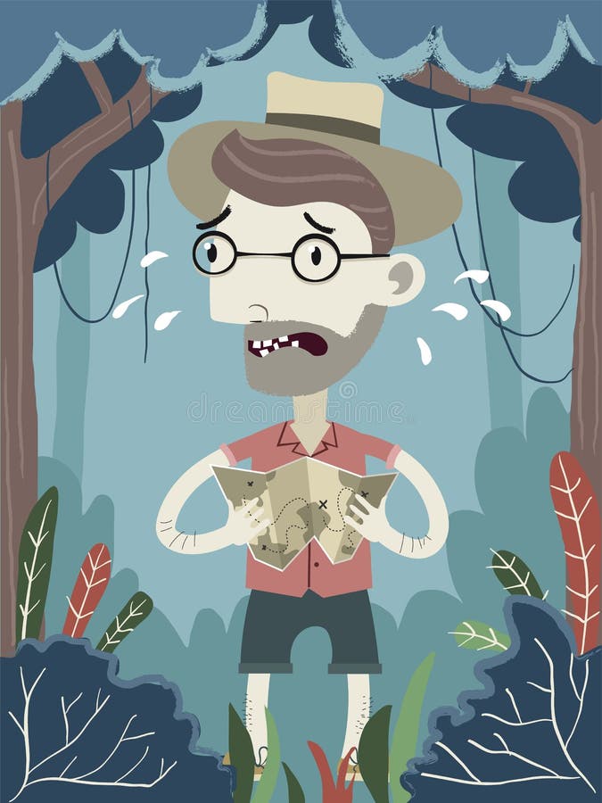 Homme perdu dans la jungle illustration de vecteur. Illustration du ...