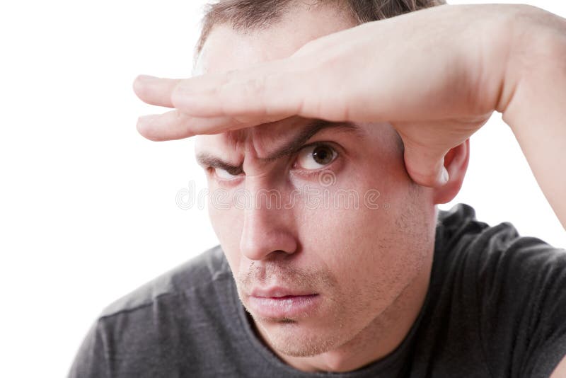 Homme sceptique méfiant photo stock. Image du visage - 90164000