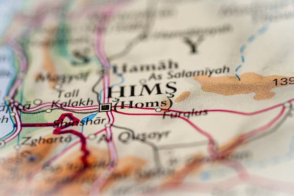 Homs, Syria Highlighted on a World Map Stock Photo - Image of routes ...