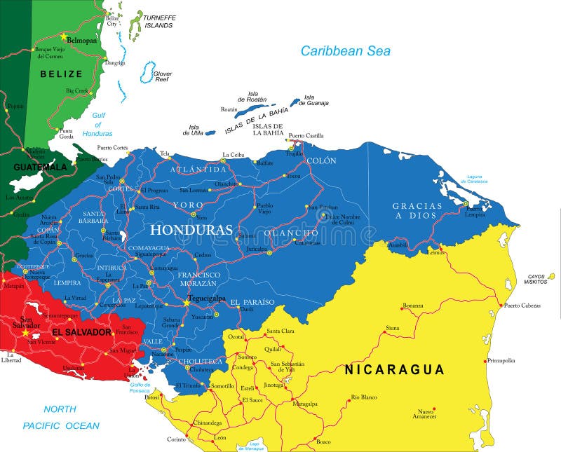 Honduras map stock vector. Illustration of country, detailed - 8551809