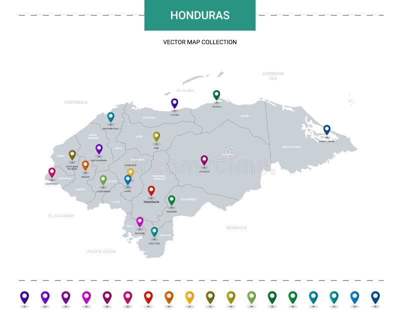 Honduras Vector Map with Infographic Elements, Pointer Marks Stock ...