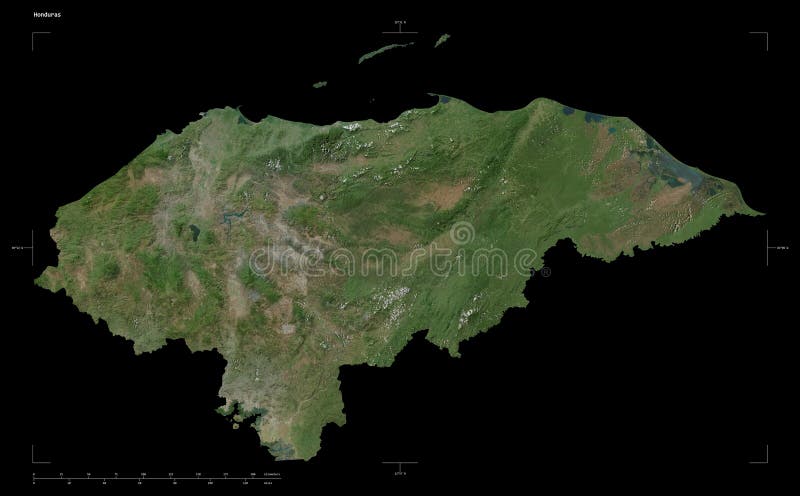 Honduras Shape on Black. High-res Satellite Stock Illustration ...