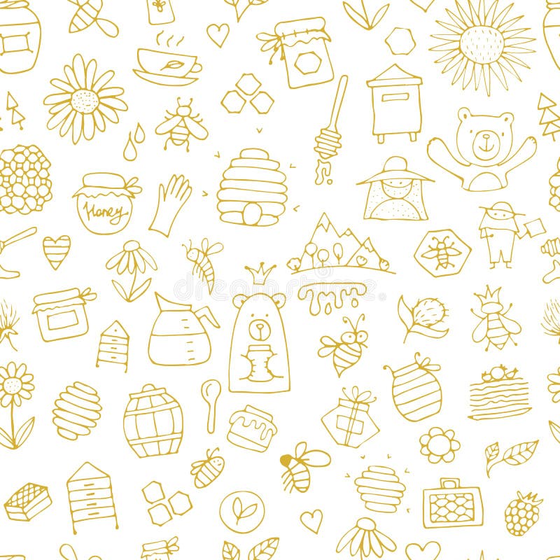 Honey Apiary, Seamless Pattern. Sketch for Your Design Stock Vector ...