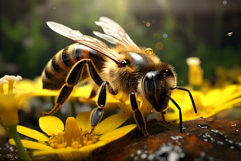 The Honey Bee As a Pollinator of Flowers and Plants. Stock Illustration ...