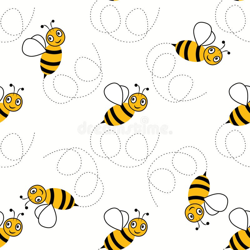 Honey Bee Cartoon Pattern Seamless. Vector Cute Cartoon Bee Seamless ...