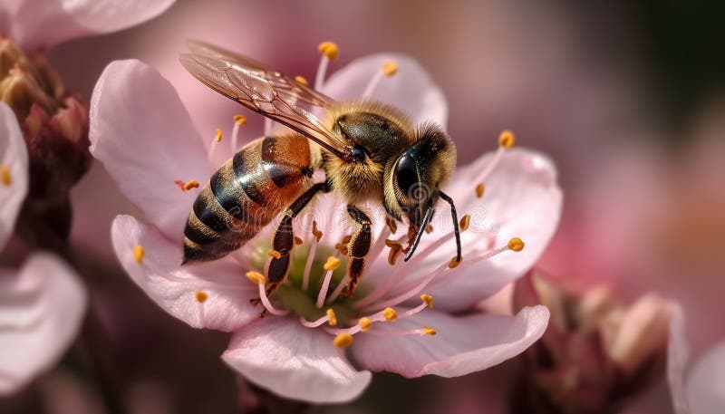Honey Bee Collecting Pollen from Single Flower Generated by AI Stock ...
