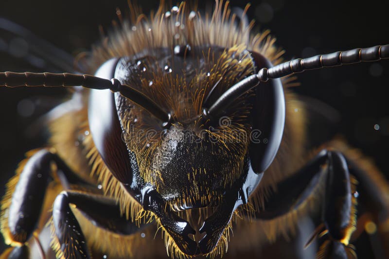 Honey Bee Covered in Pollen Looking at Camera with Blurry Background ...