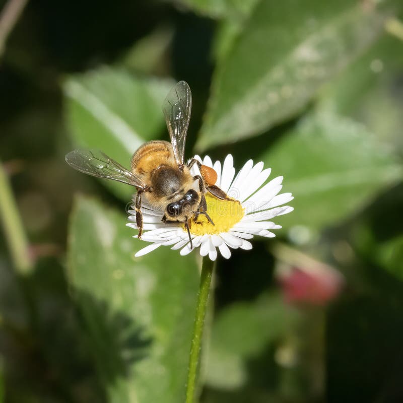 A Honey Bee Feeding on a Chamomile Flower Stock Image - Image of flora ...