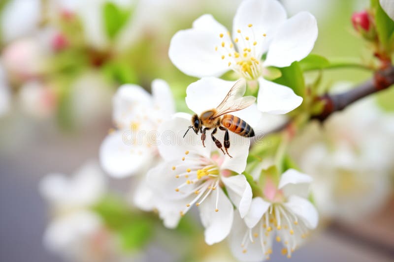 Honey Bee Gathering Nectar from Blooming Apple Tree Stock Photo - Image ...