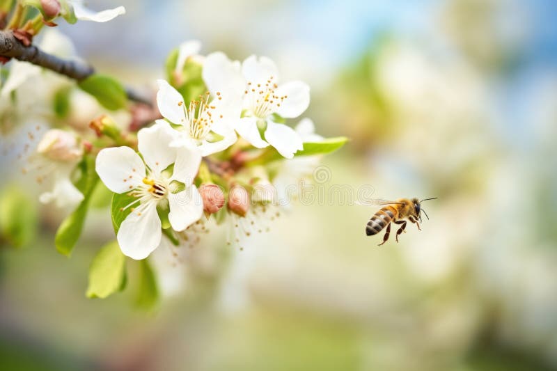 Honey Bee Gathering Nectar from Blooming Apple Tree Stock Image - Image ...