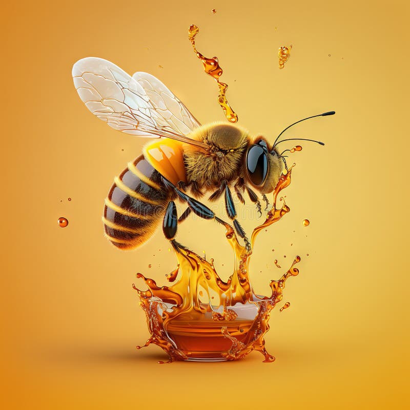 Honey Bee with Honey, Generative AI Stock Illustration - Illustration ...