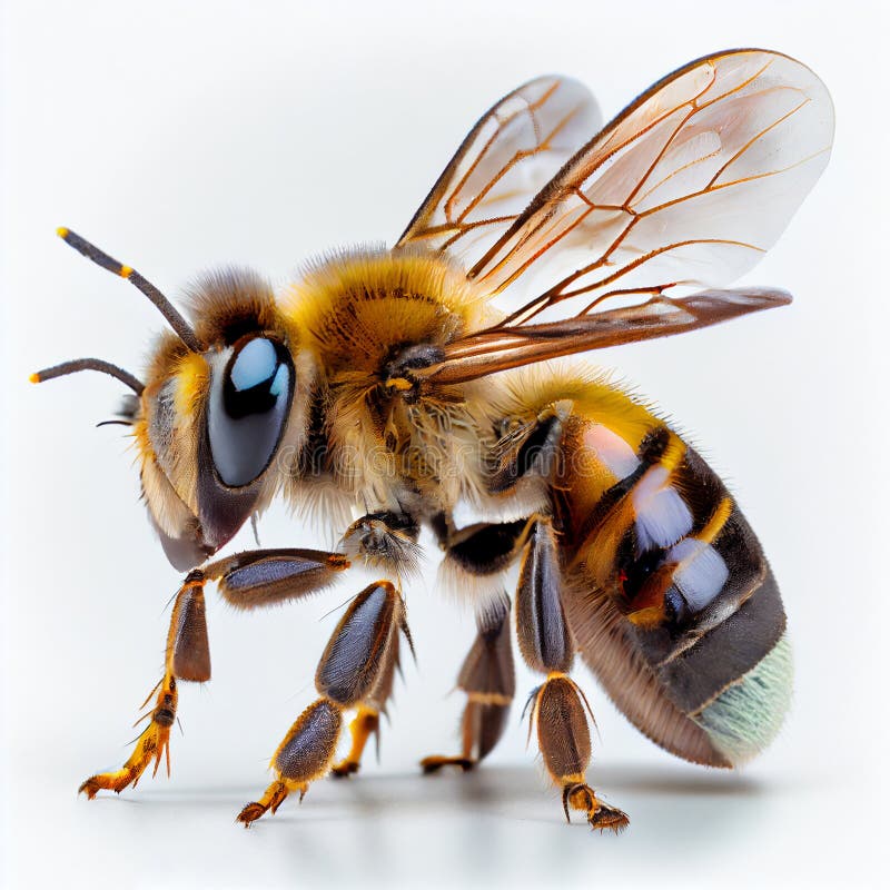Honey Bee Isolated on White Background, Side View - AI Generated Image ...