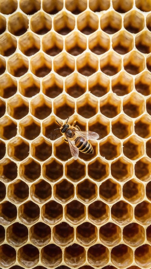 Honey Bee on Left Side of Honeycomb with Visible Wings Stock ...
