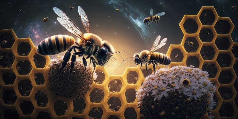 Honey Bee in Outer Space Space Fantasy Stock Illustration ...