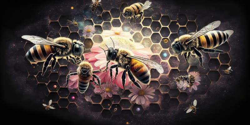Honey Bee in Outer Space Space Fantasy Stock Illustration ...