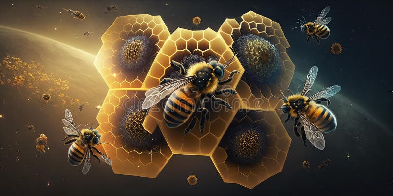 Honey Bee in Outer Space Space Fantasy Stock Photo - Image of gold ...