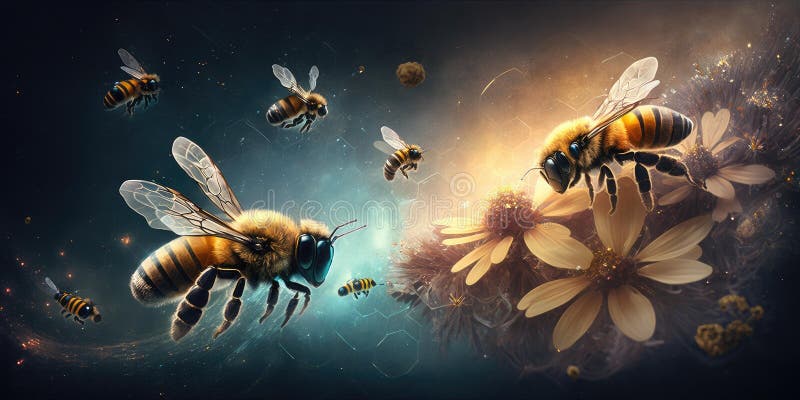 Honey Bee in Outer Space Space Fantasy Stock Illustration ...