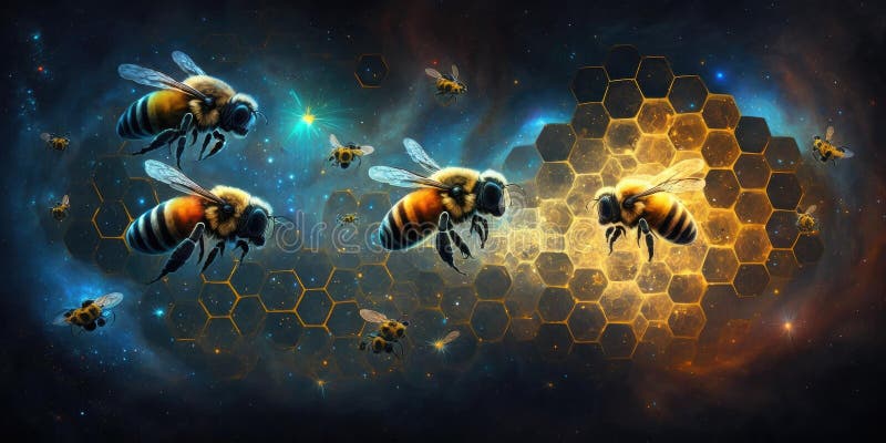 Honey Bee in Outer Space Space Fantasy Stock Illustration ...