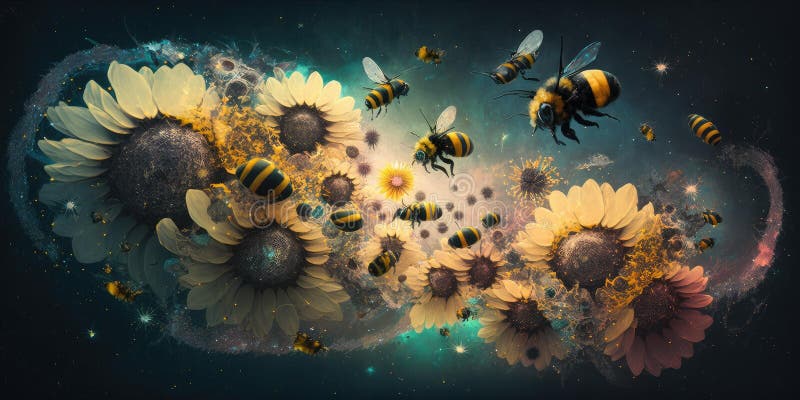 Honey Bee in Outer Space Space Fantasy Stock Illustration ...