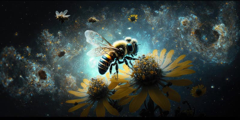 Honey Bee in Outer Space Space Fantasy Stock Illustration ...
