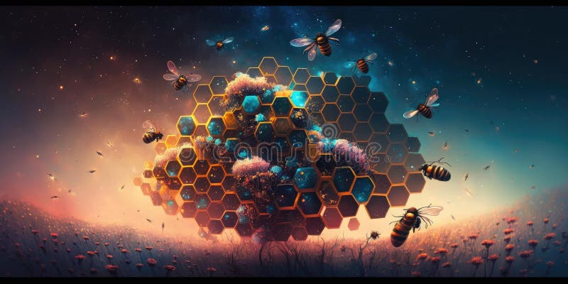 Honey Bee in Outer Space Space Fantasy Stock Illustration ...