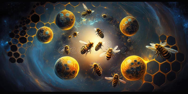 Honey Bee in Outer Space Space Fantasy Stock Illustration ...
