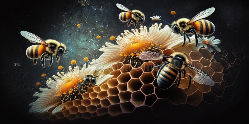 Honey Bee in Outer Space Space Fantasy Stock Illustration ...