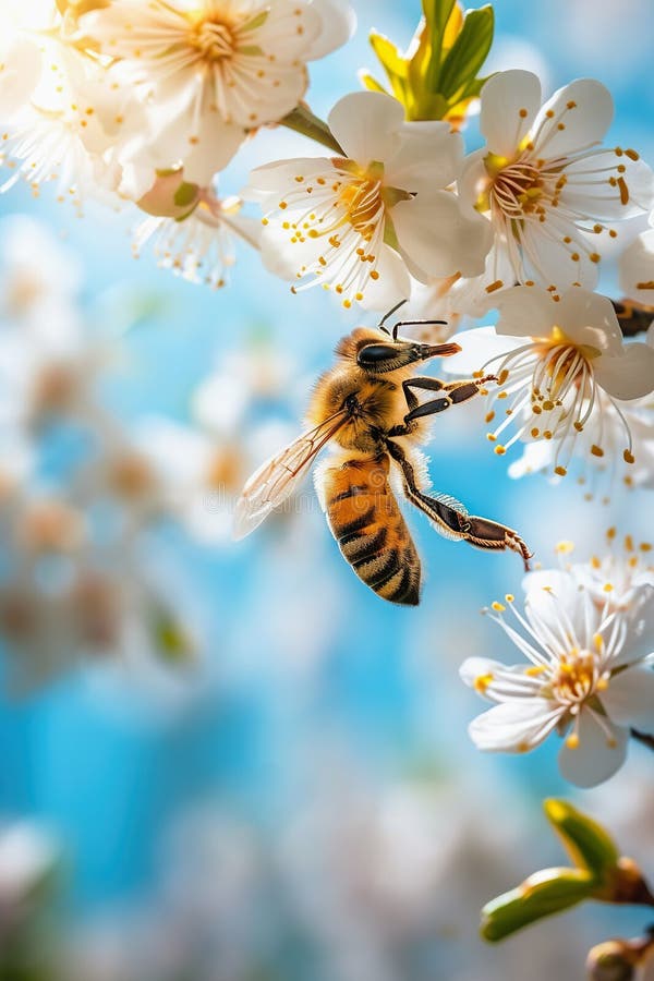Honey Bee among Springtime Flowers, Apiary and Pollination Concept ...