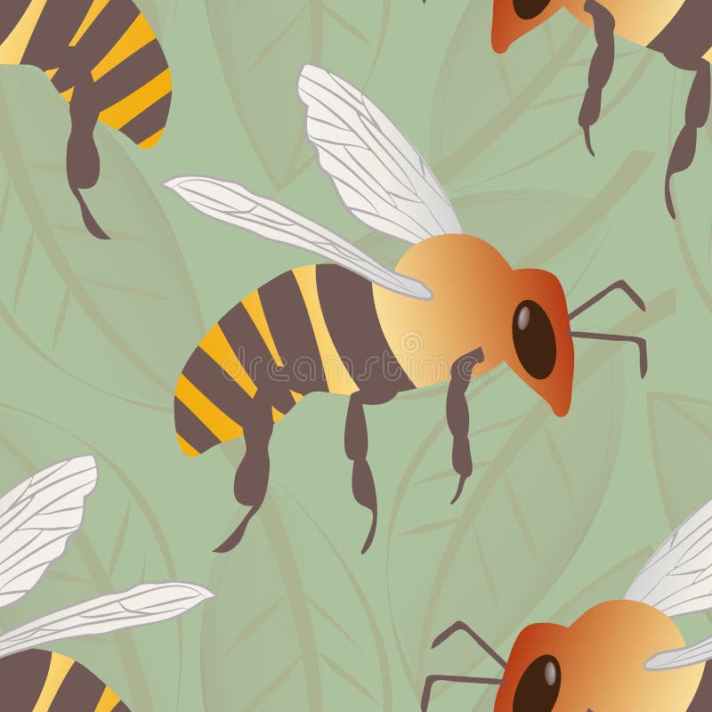 Honey Bee Vector Seamless Pattern Background. Delicate Hand Drawn ...