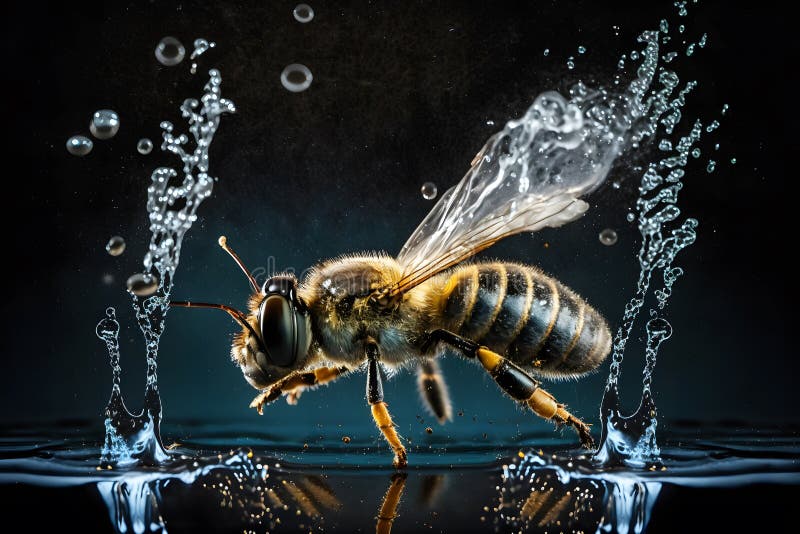 Honey Bee with Water Drops Close-up. Neural Network AI Generated Stock ...