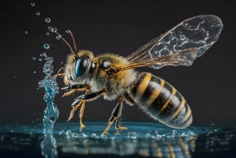 Honey Bee with Water Drops Close-up. Neural Network AI Generated Stock ...