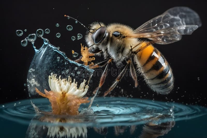 Honey Bee with Water Drops Close-up. Neural Network AI Generated Stock ...