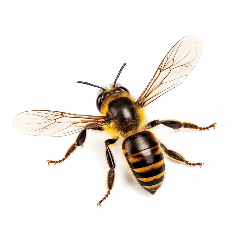 Honey Bee on White Background with Transparent Wings Stock Illustration ...