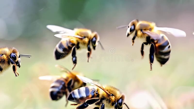 Honey Bees Hovering, Buzzing in Ultra Slow Motion, Revealing Intricate ...