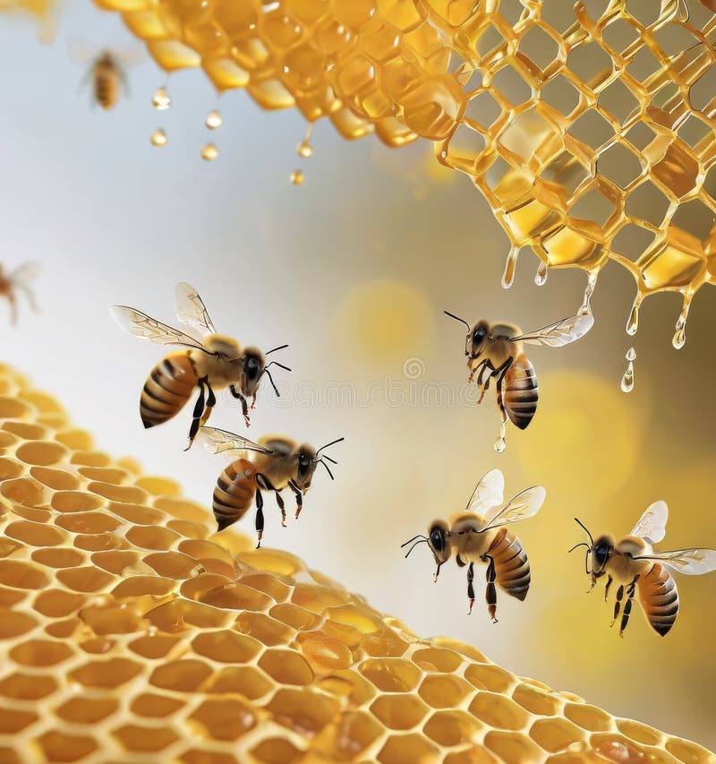 Bees and Honeycomb in a Magical Forest Scene Stock Image - Image of ...